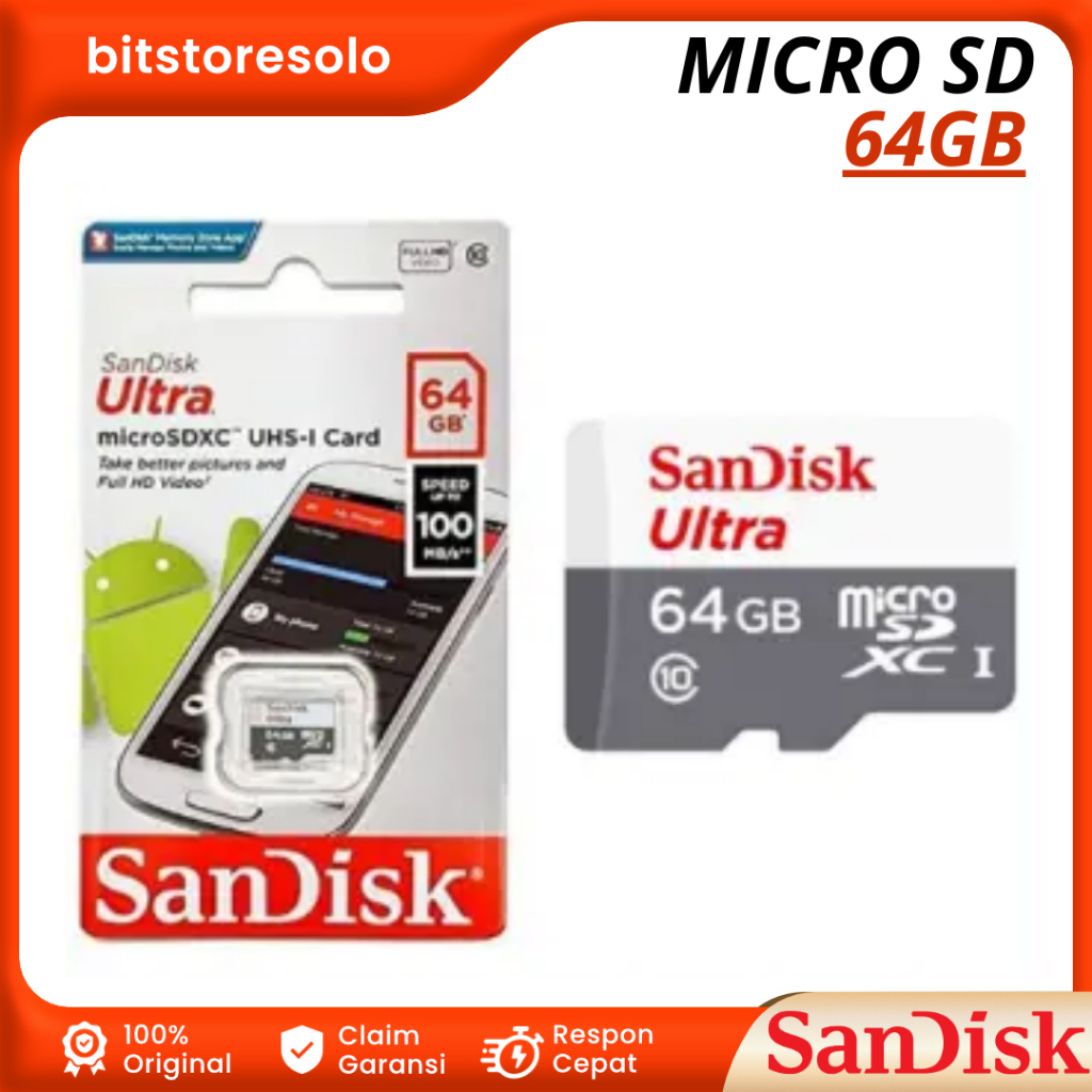Jual Micro SD MMC Memory Card Sandisk 64GB Class 10 80Mbs Original | Shopee Indonesia