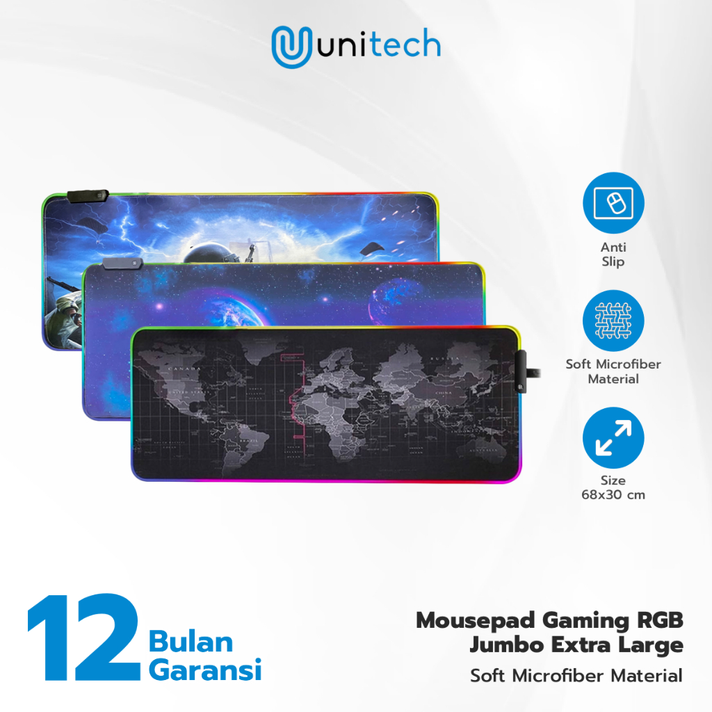 Jual Mousepad Gaming Jumbo LED Unitech Mouse Pad XL RGB Lampu LED USB ...
