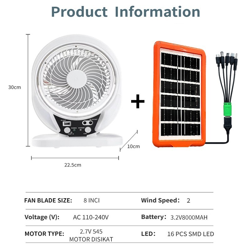 Jual Damov Kipas angin listrik tenaga surya Dapat mengisi daya kipas ...