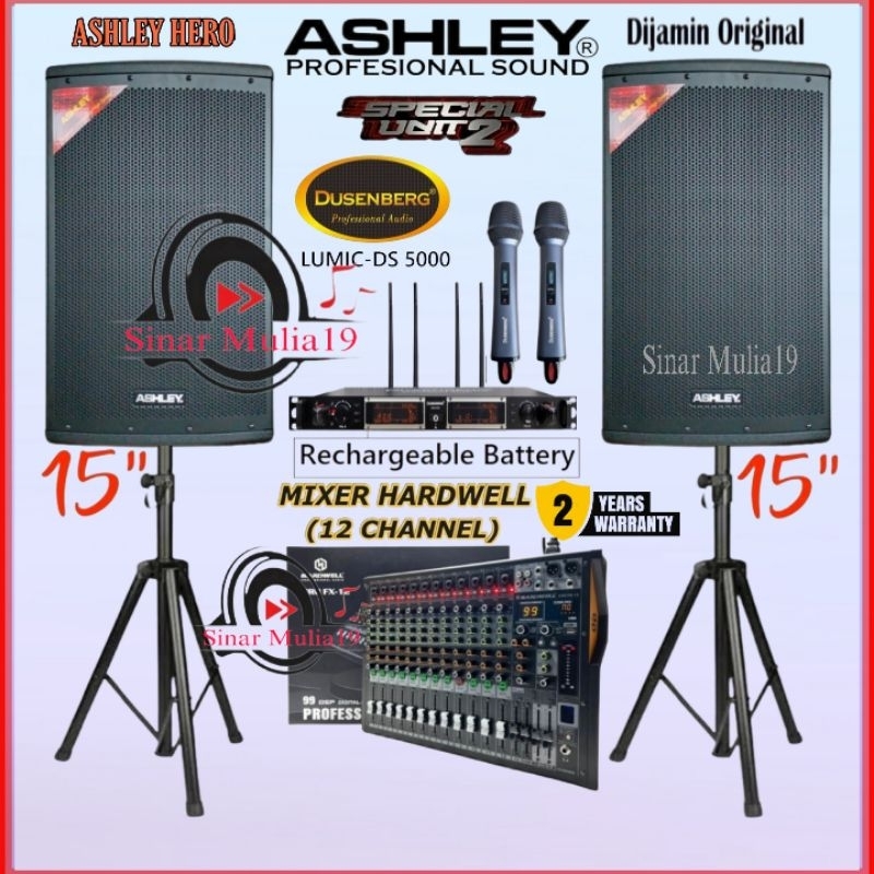 Jual Paket Sound System Speaker Aktif Ashley Hero15A Mixer 12 Channel Hardwell Mic Wireless ...