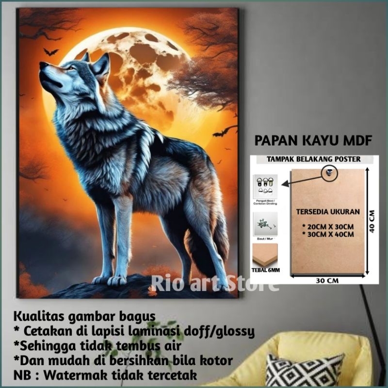 Jual Hiasan dinding poster serigala keren untuk walldekor atau dekorasi ...