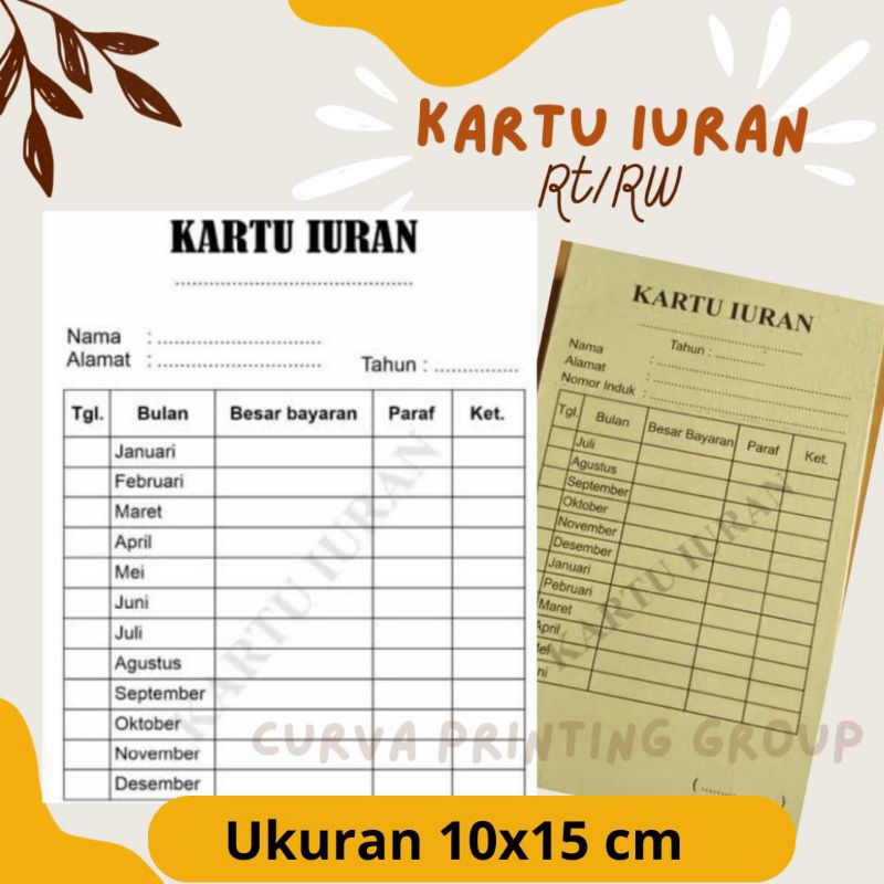 Jual Kartu Iuran Kartu Pembayaran Bulanan RT RW SPP Infaq Custom Ukuran 15 x 10 cm | Shopee ...