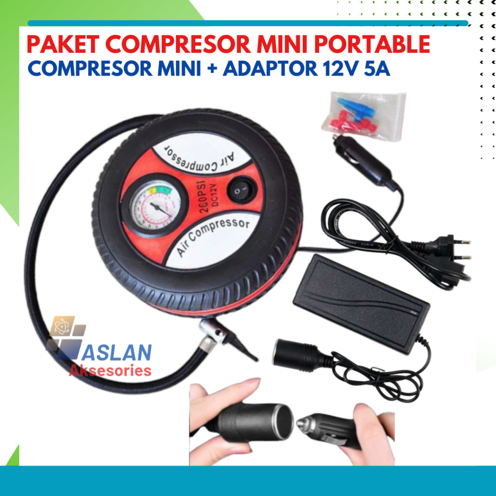 Jual Paket Kompresor angin mini serbaguna Pompa Ban Portable mobil ...