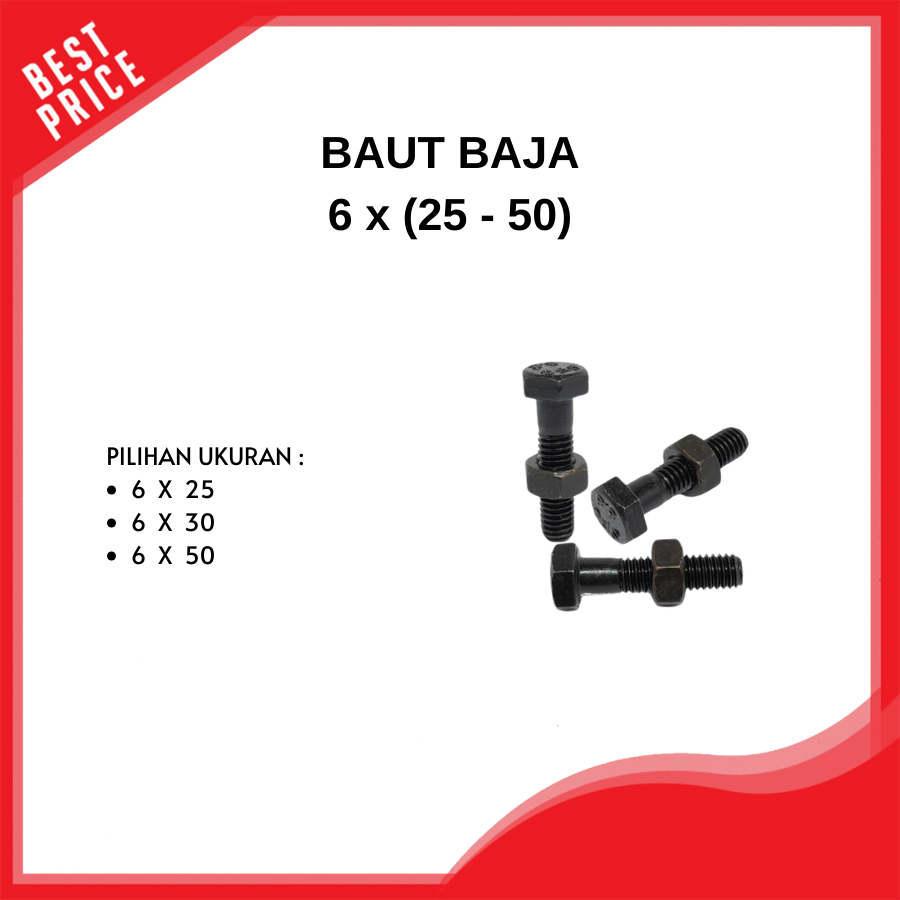 Jual Produk Baut Baja Universal all Ukuran 6 x 25 mm, 6 x 30 mm, 6 x 50 ...