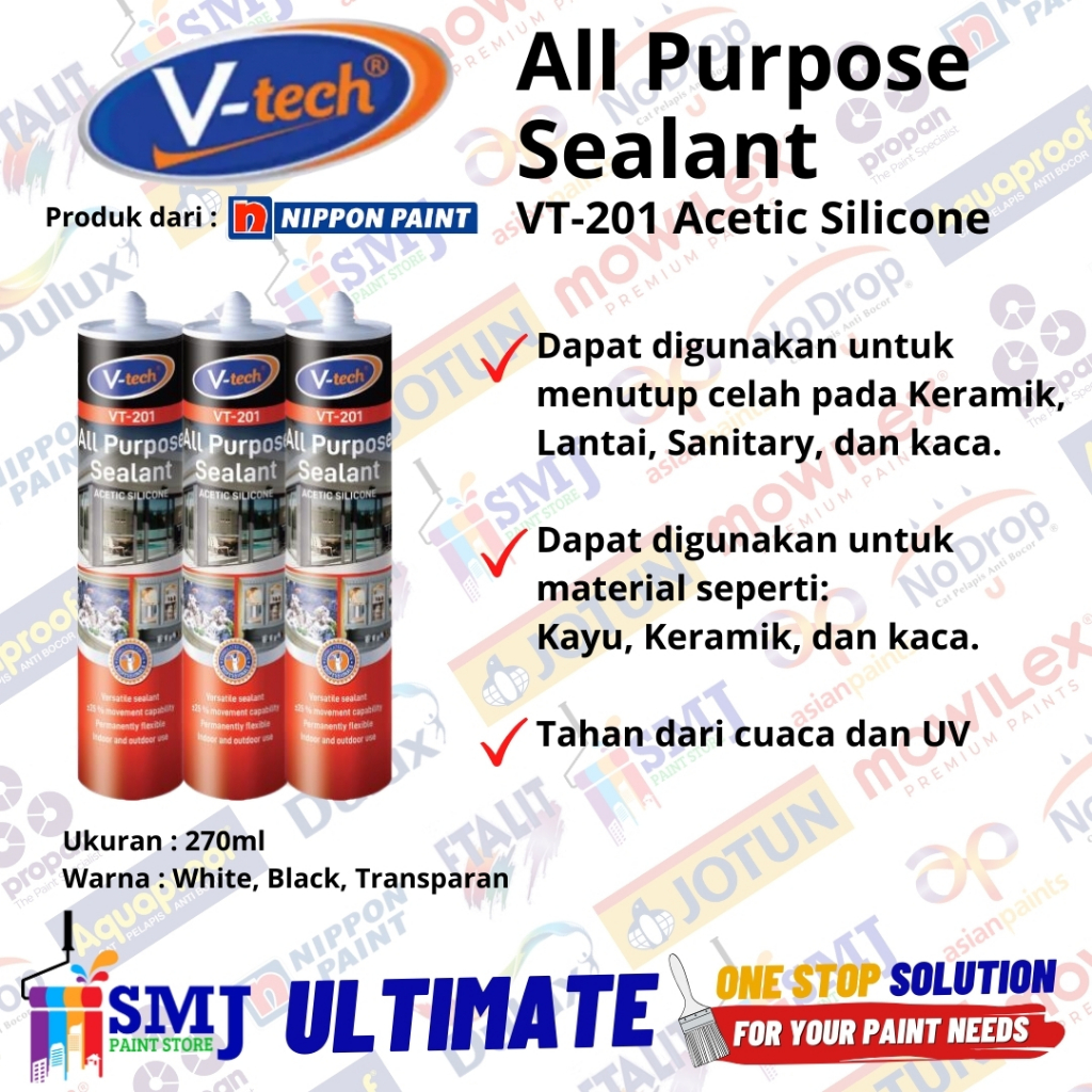 Jual Lem Silicone VTECH dari NIPPON PAINT All Purpose Sealant Warna ...