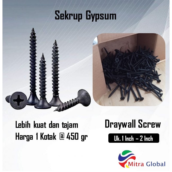 Jual 1 Kotak Skrup Gipsum / Baut Sekrup Gypsum / Skrup Hitam / Drywall ...