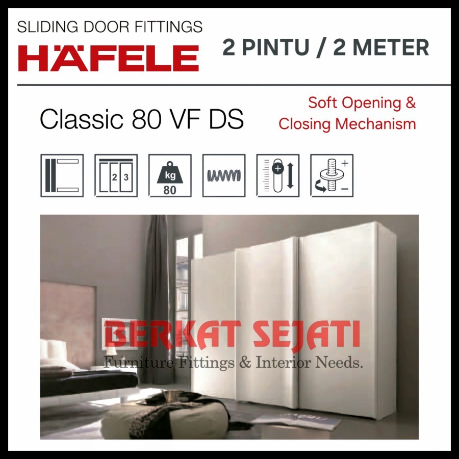 Jual HAFELE Classic 80 VF DS 2 Pintu + 2 MTR Rel Roda Sliding Lemari ...