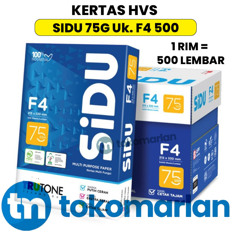 Jual 1 RIM / 500 Lembar Kertas HVS Multifungsi Merk SIDU 75Gsm Ukuran ...