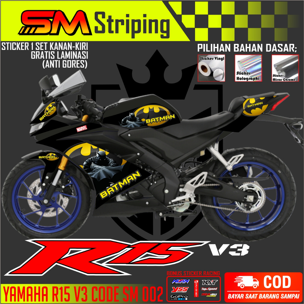 Jual Striping Sticker Body Motor YAMAHA R15 V3 VARIASI STRIPING YAMAHA R15 V3 variasi BATMAN SM ...