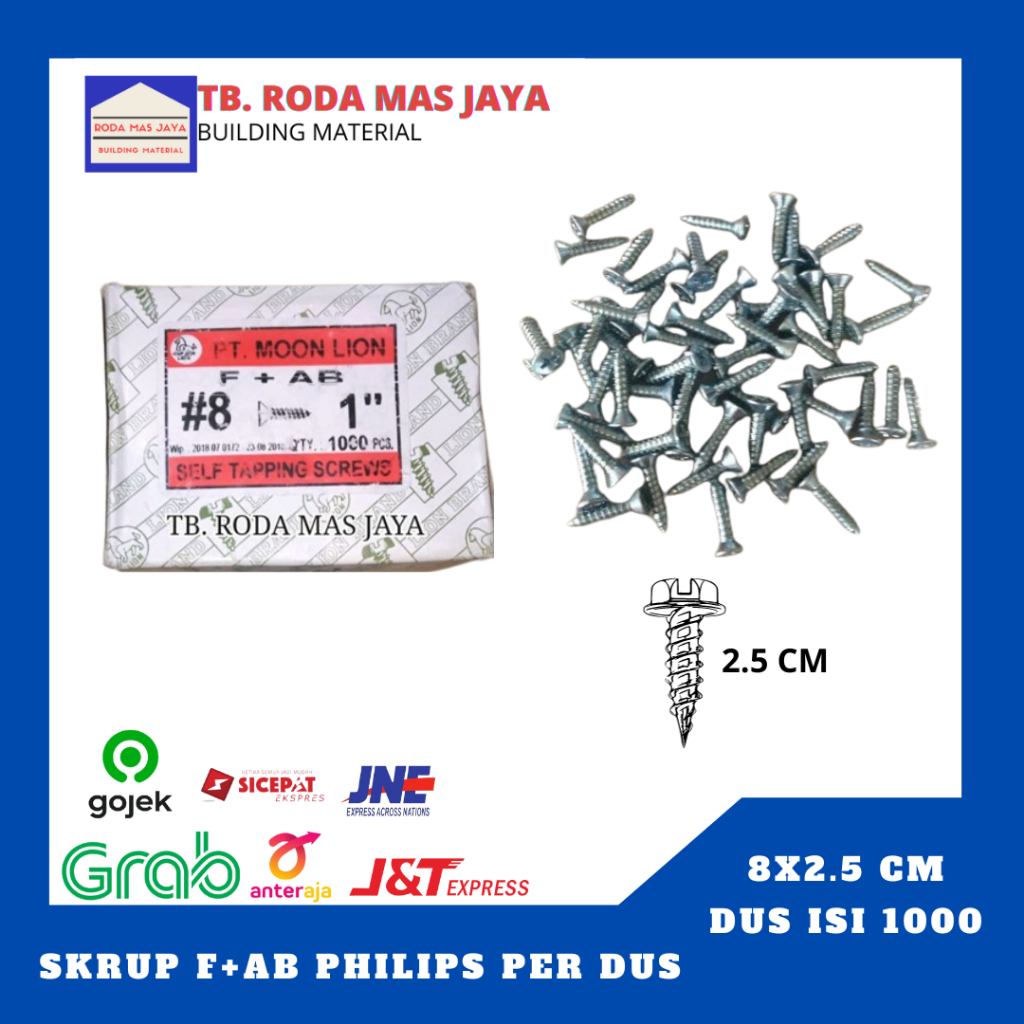 Jual Sekrup/Skrup/Scrup Phillip/Skrup FAB/Tapping Screw Philip 1/1.5/2 ...