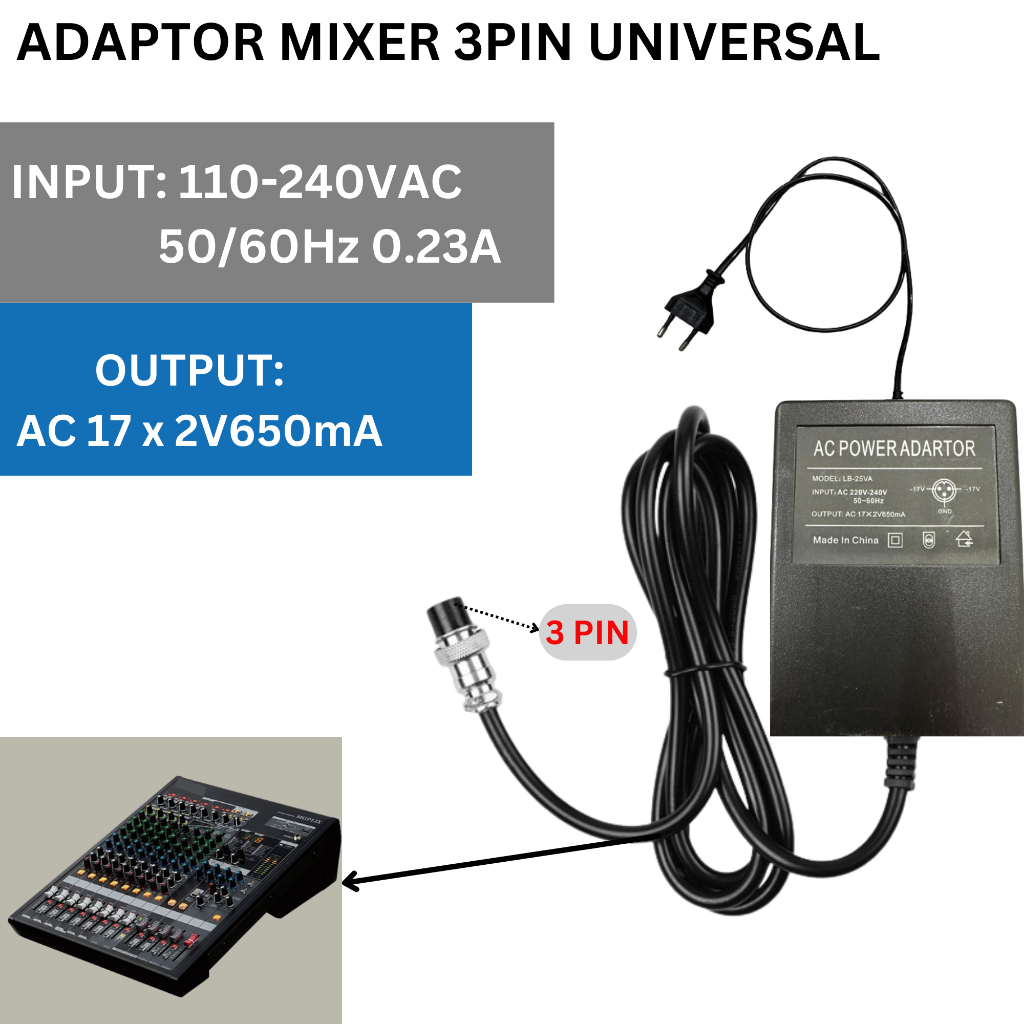 Jual ADAPTOR MIXER Audio 18,5v dan 17V Jack 3 PIN lubang cocok untuk ...