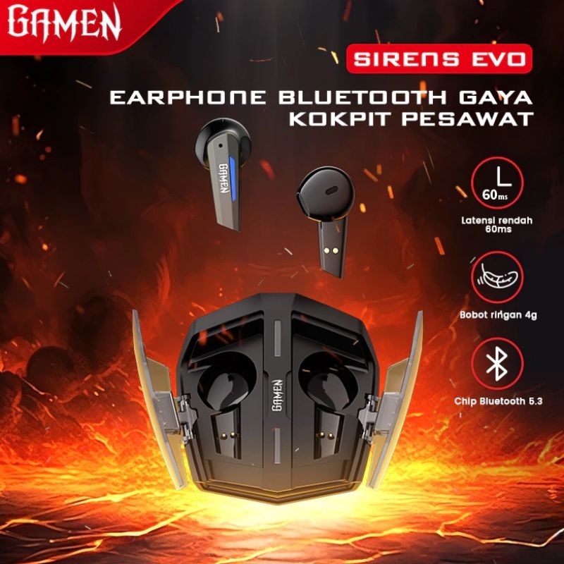 Jual GAMEN TWS Sirens Evo Earphone Aibuds Lightweight Bluetooth 5.3 No ...