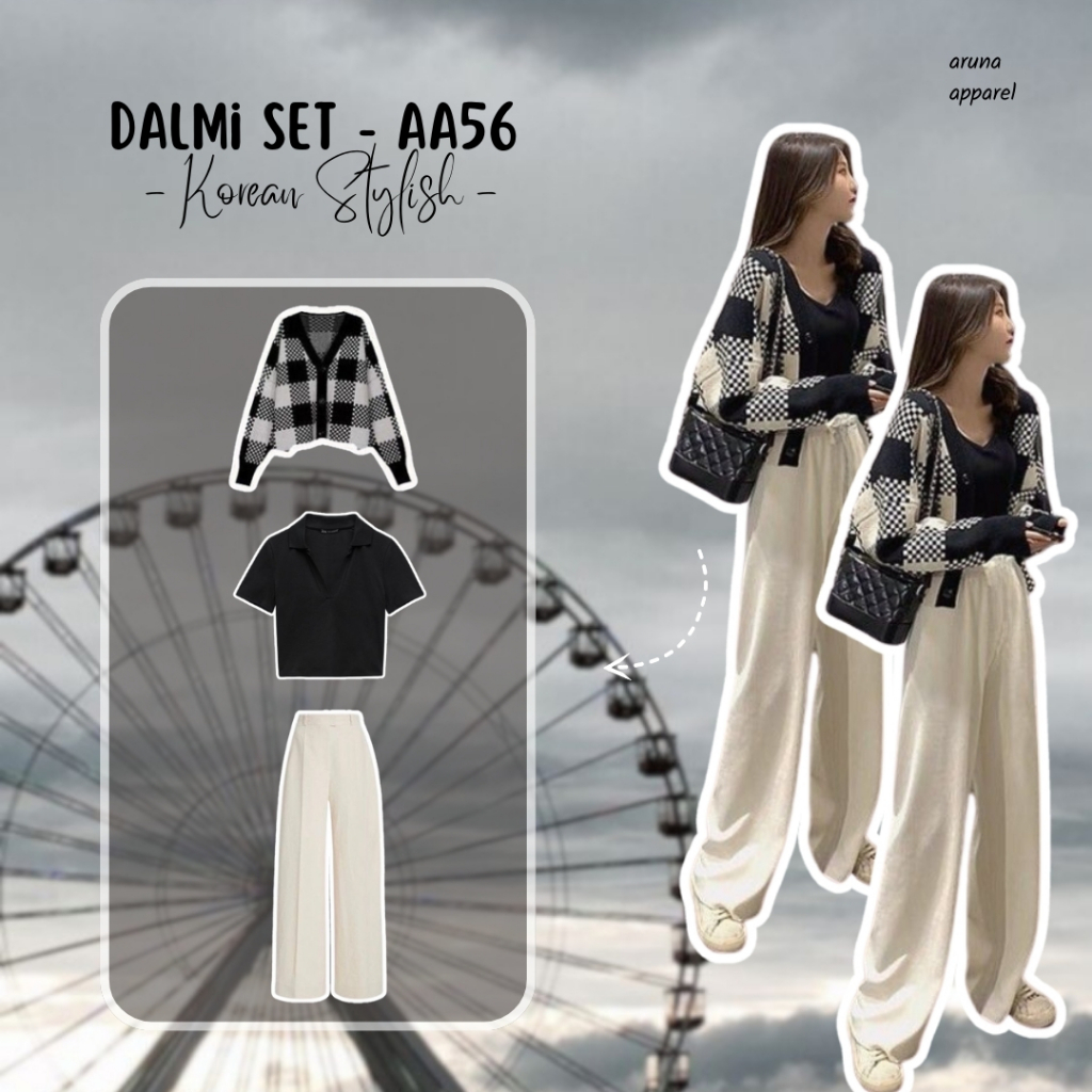 Jual Dalmi One Set 3in 1 One Set Korea Premium OOTD Korean Style ...