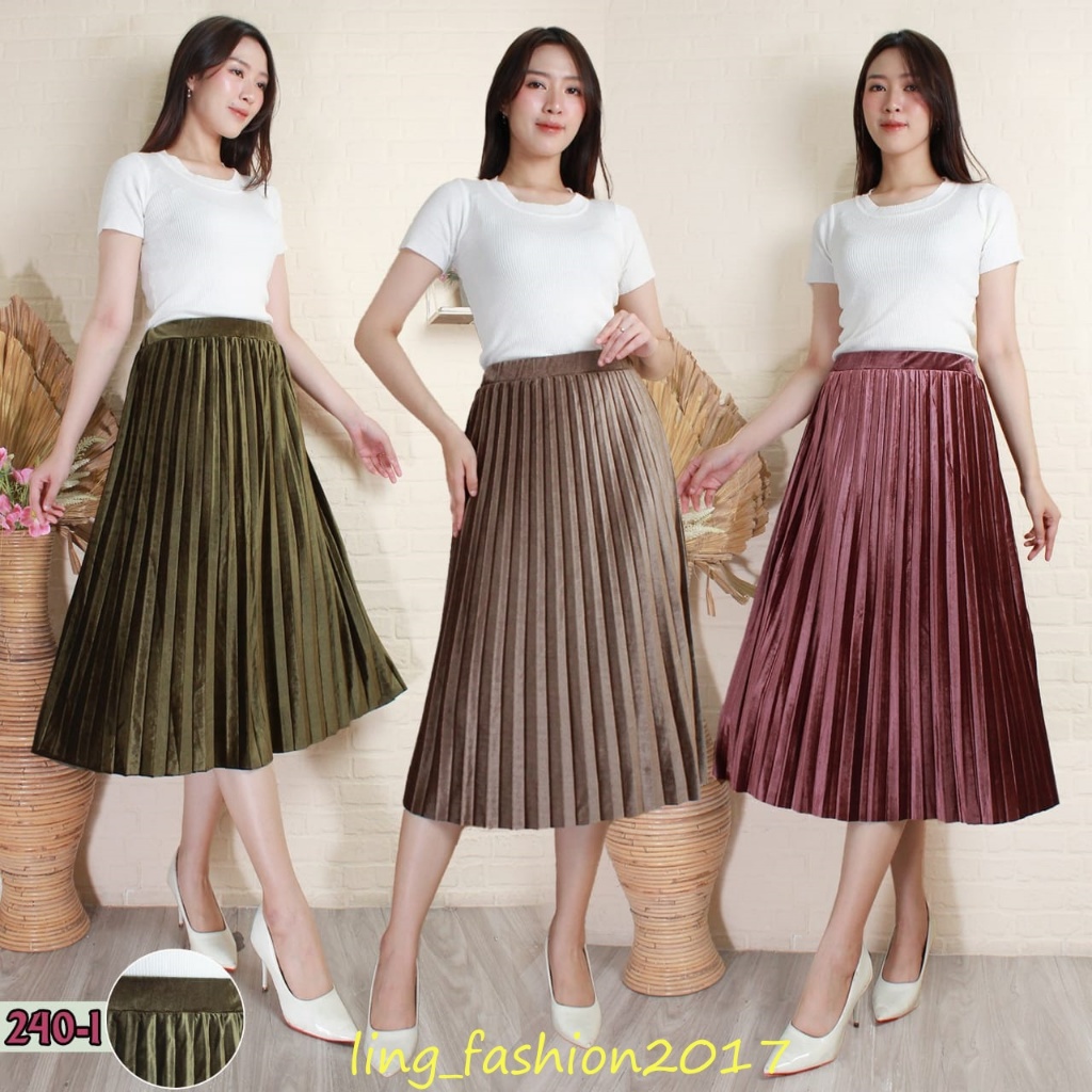Jual Rok plisket bludru 7/8/ Spring autumn woven hight waist plester ...