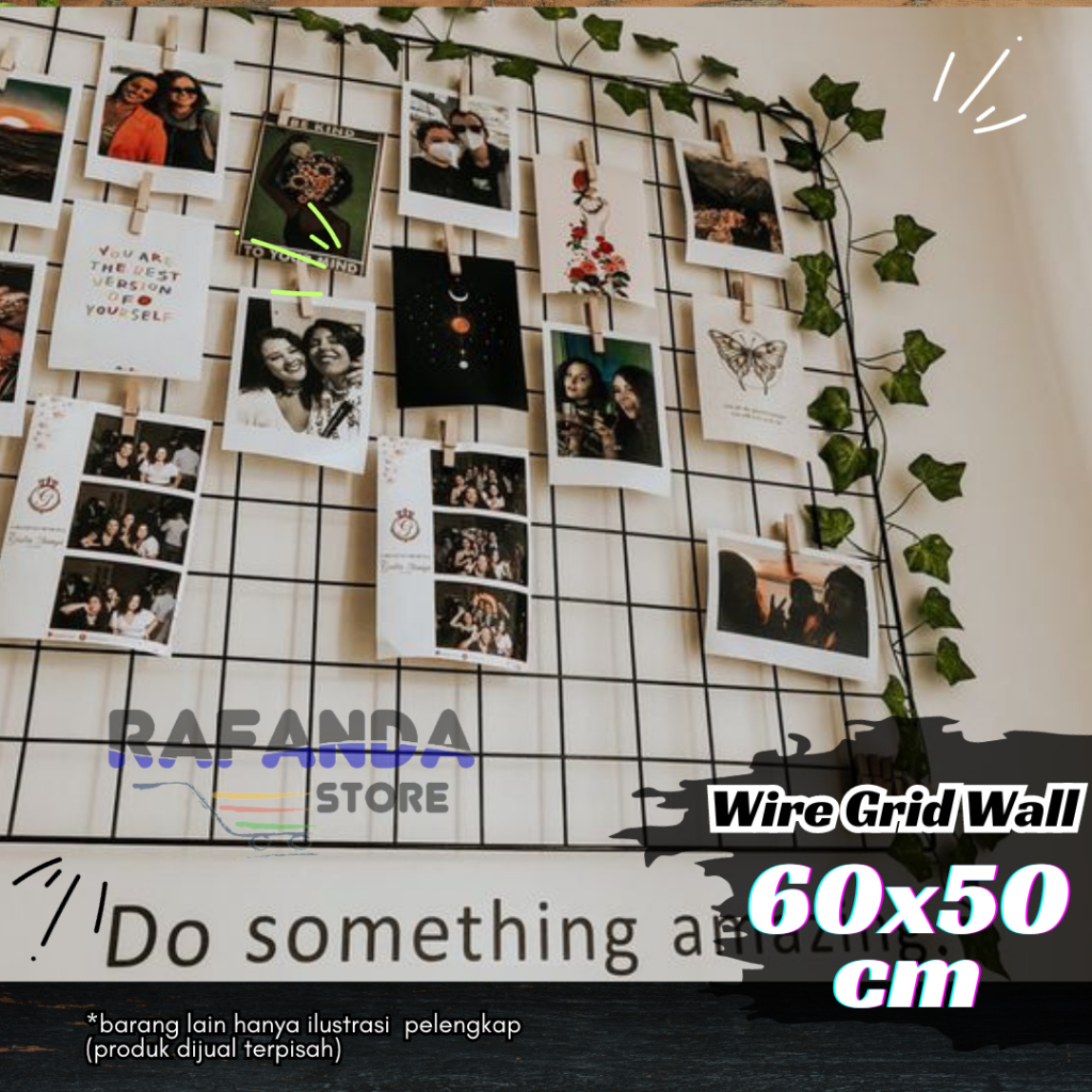 Jual Kawat ram dinding 60x50cm wire grid wall pajangan foto polaroid ...