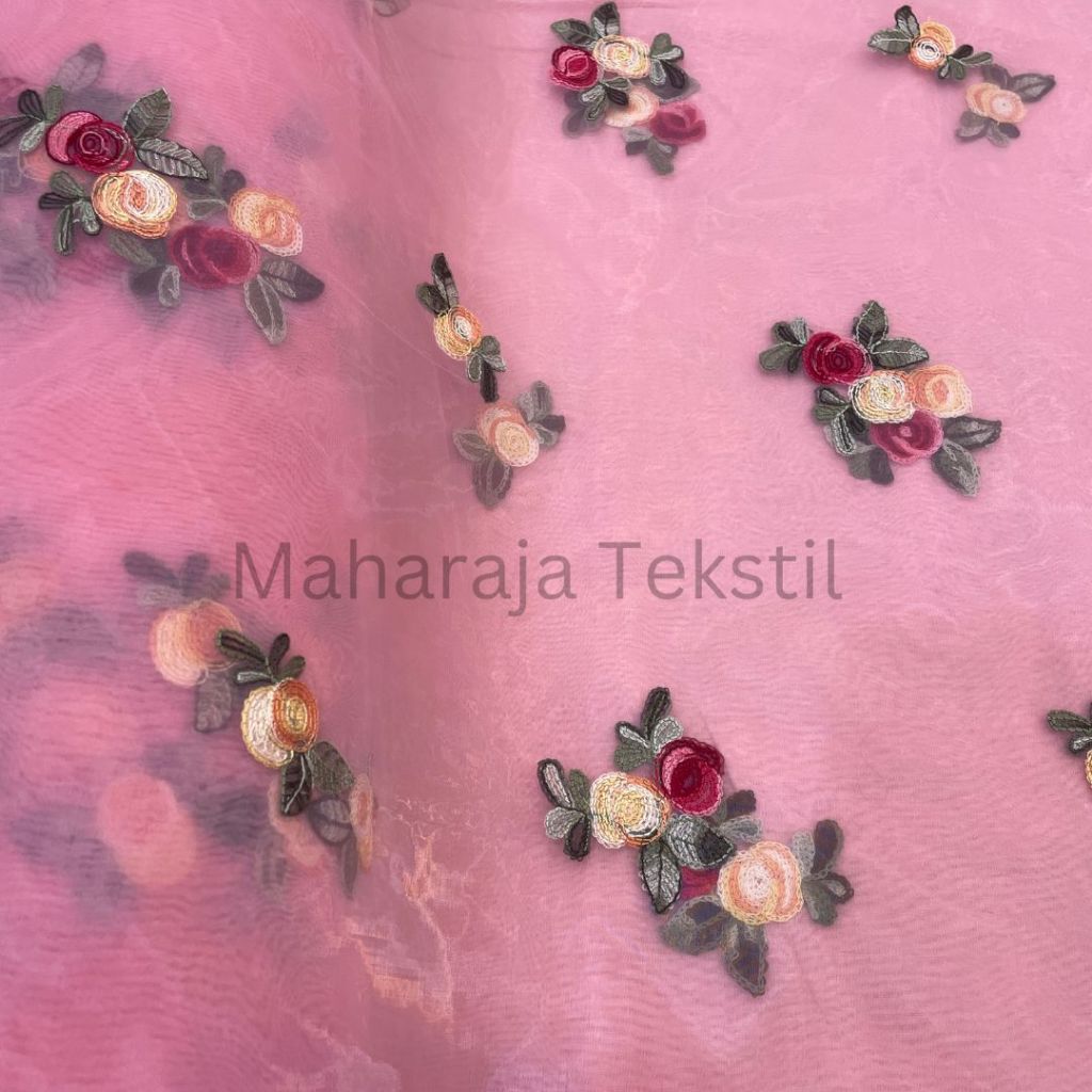 Jual Kain Organza Motif Bordir / Organza Corak Bunga / Organdy Bordir ...