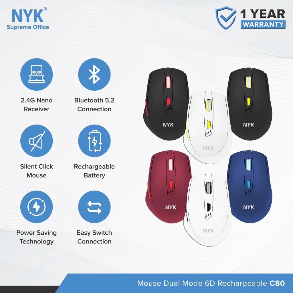 Jual NYK Mouse C80 Silent Click Dual Mode Bluetooth Wireless ...