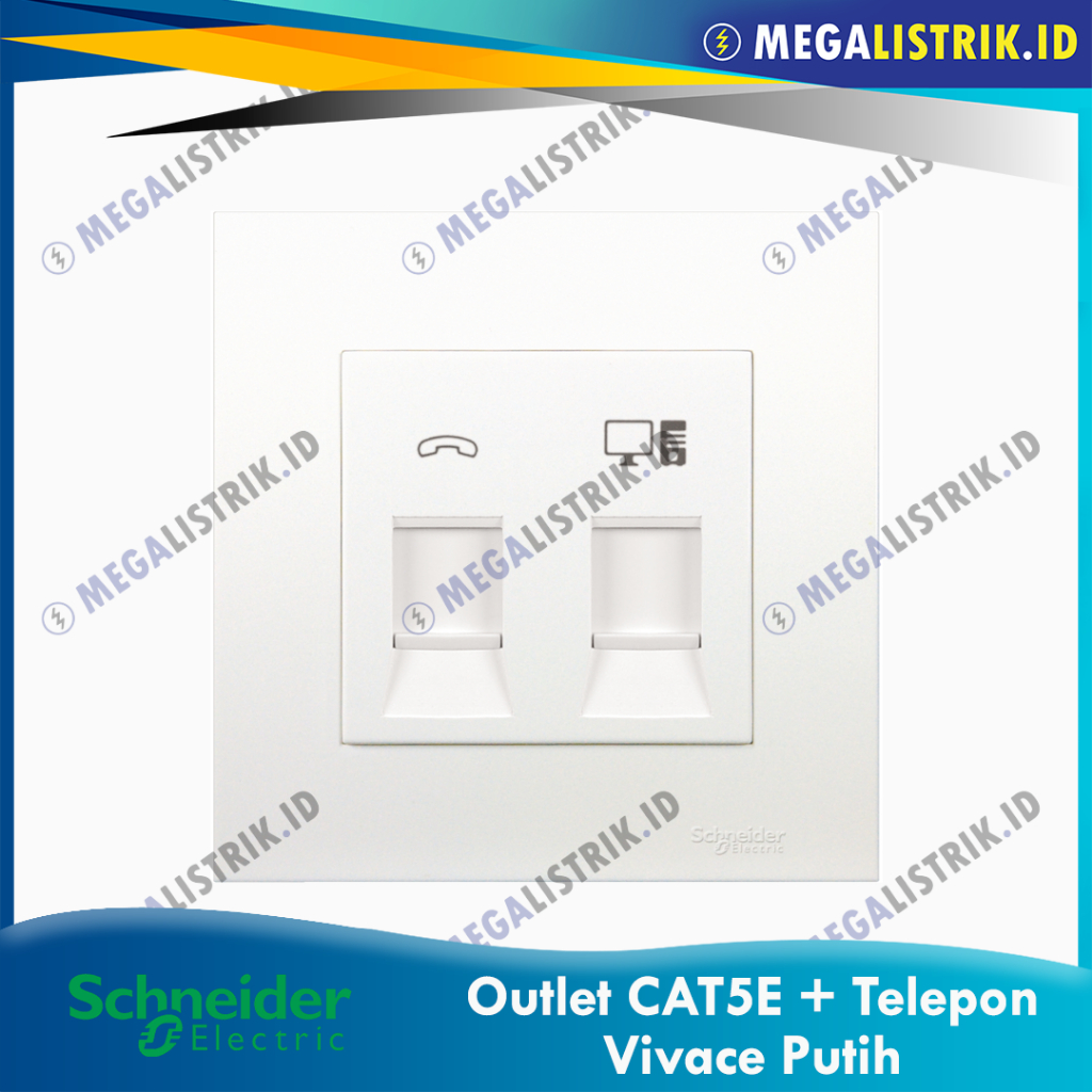 Jual SCHNEIDER STOP KONTAK OUTLET TELEPON RJ11 + DATA LAN RJ45 CAT5E ...
