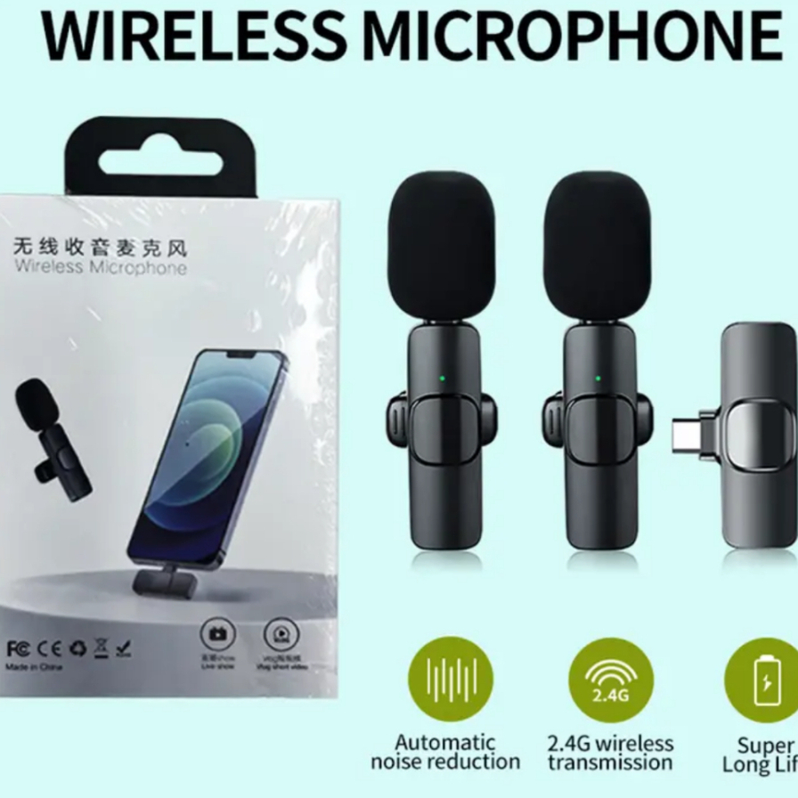 Jual Mic Clip On Mikrofon Wireless 1 & 2 Microphone K8 1 Mic Type C USB ...
