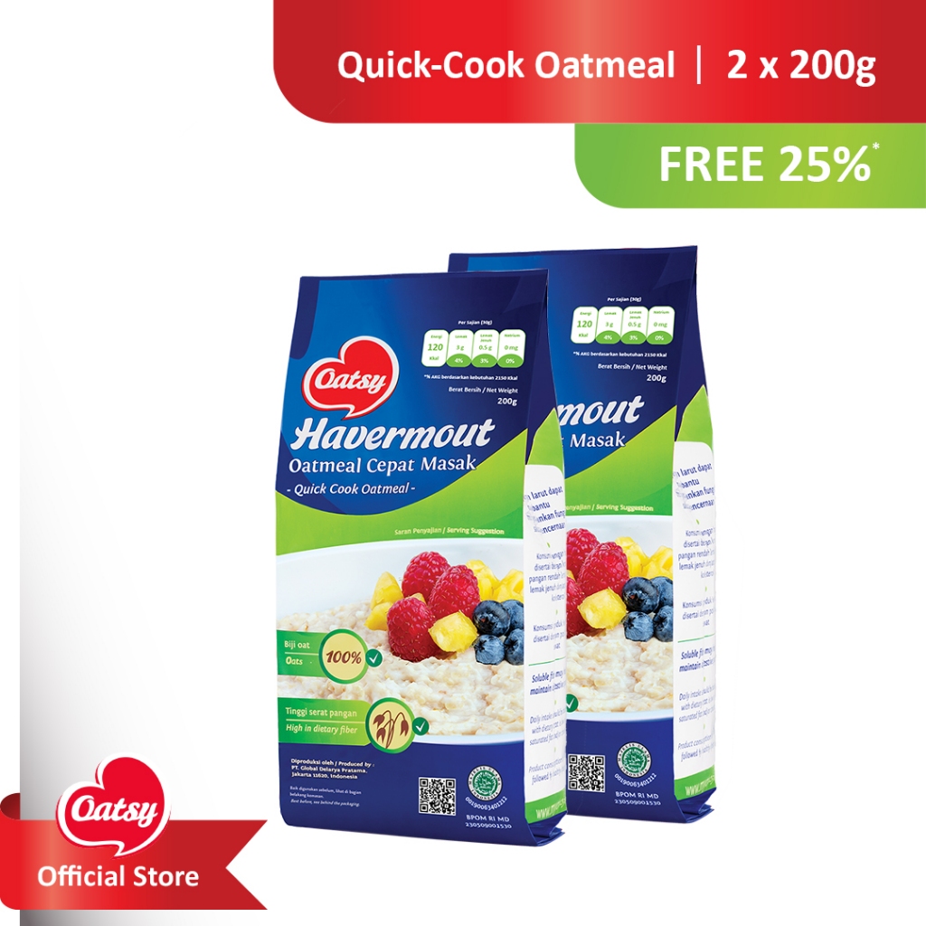 Jual OATSY Quick Cook Oatmeal 200g + Free 25% (Double Pack) | Shopee ...