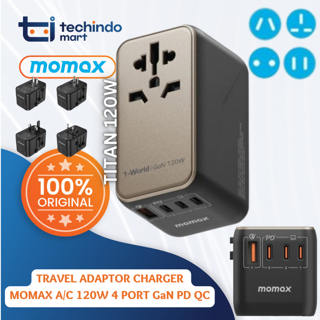 Jual Universal Travel Adaptor Charger Momax 1-World GaN 120W US EU UK ...