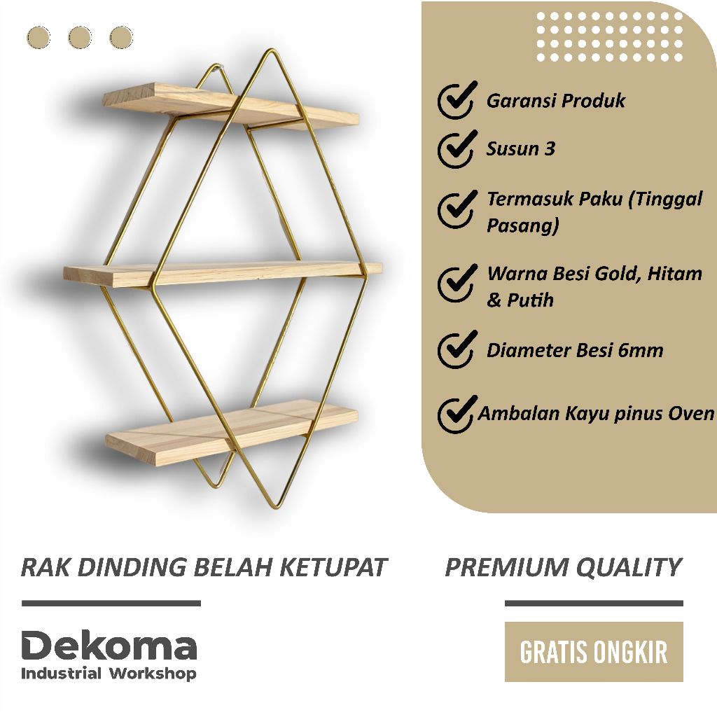 Jual Rak Ambalan Besi Tempel Dinding Model Belah ketupat 3 Susun ...