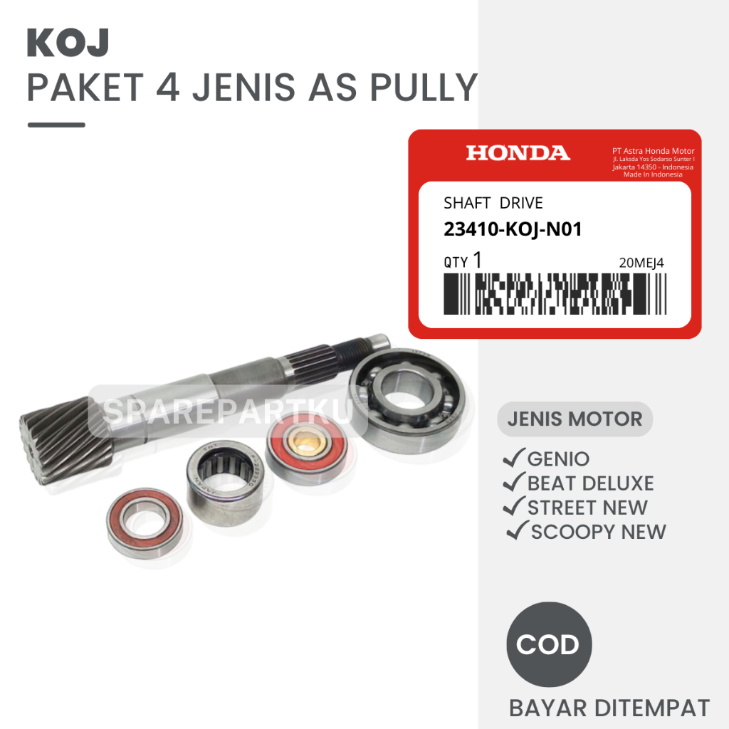 Jual KOJ PAKET 4 JENIS AS PULI CVT GENIO + BEARING CVT KUNINGAN ...