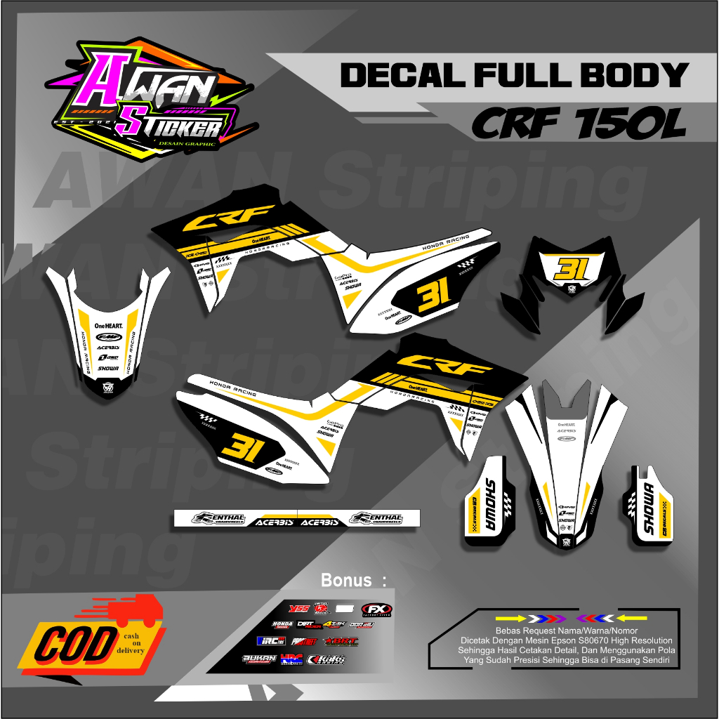Jual Jual DECAL CRF 150 L PUTIH KOMBINASI GOLD SUPERMOTO FULL BODY ...