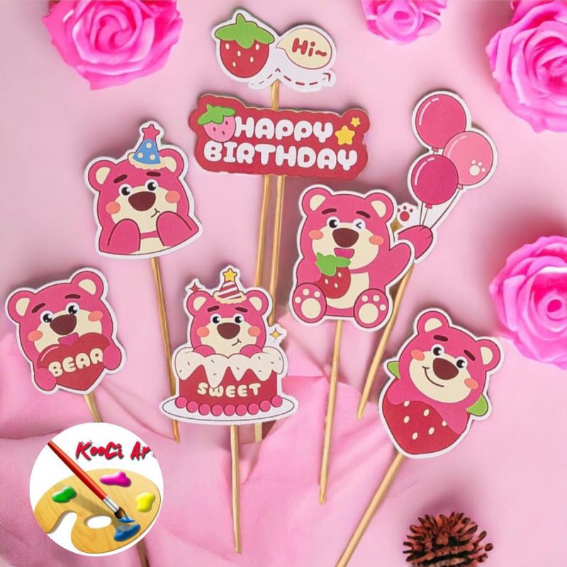 Jual topper tusukan kue Lotso/hiasan kue happy birthday tema lotso ...