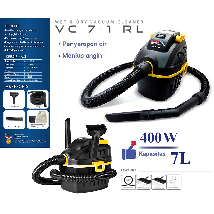 Jual MULTIPRO VC7-1RL Vacuum Cleaner Penghisap Debu Basah Dan Kering Vacum Cleaner Vacuum ...
