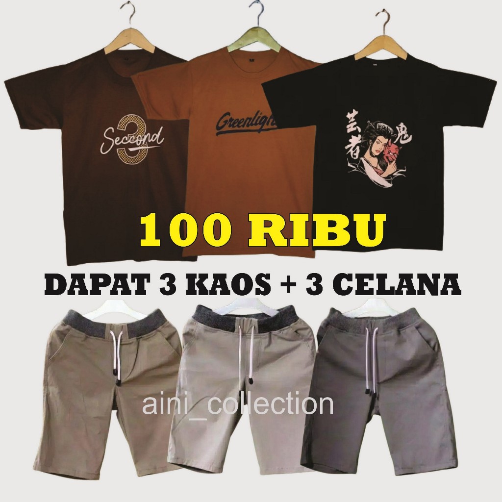 Jual PAKET HEMAT 100RB DAPAT 3 KAOS + 3 CELANA PENDEK CHINO SETELAN ... Jual PAKET HEMAT 100RB DAPAT 3 KAOS + 3 CELANA PENDEK CHINO SETELAN ...
