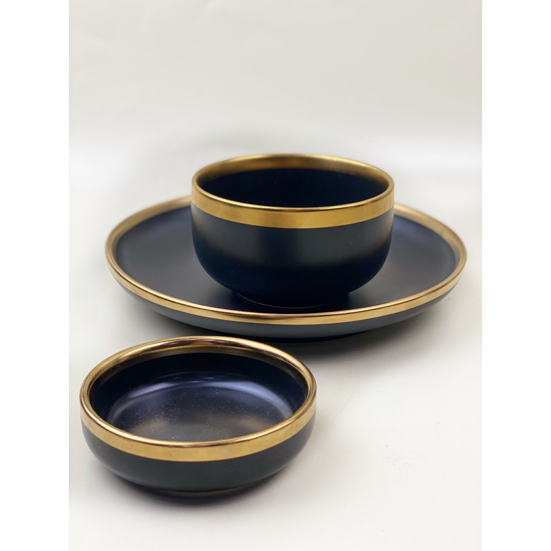 Jual ASHOME Piring Set 1 Orang Piring Makan Set Keramik Black Gold Isi ...