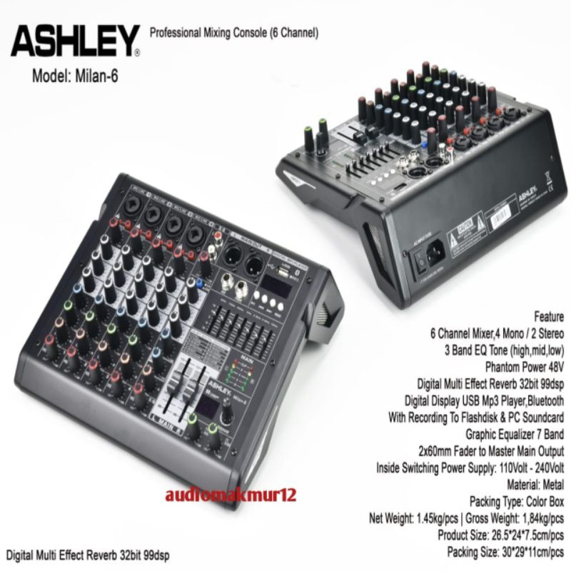 Jual Mixer Profesional Ashley Milan 6 Milan6 6 Channel Original ...