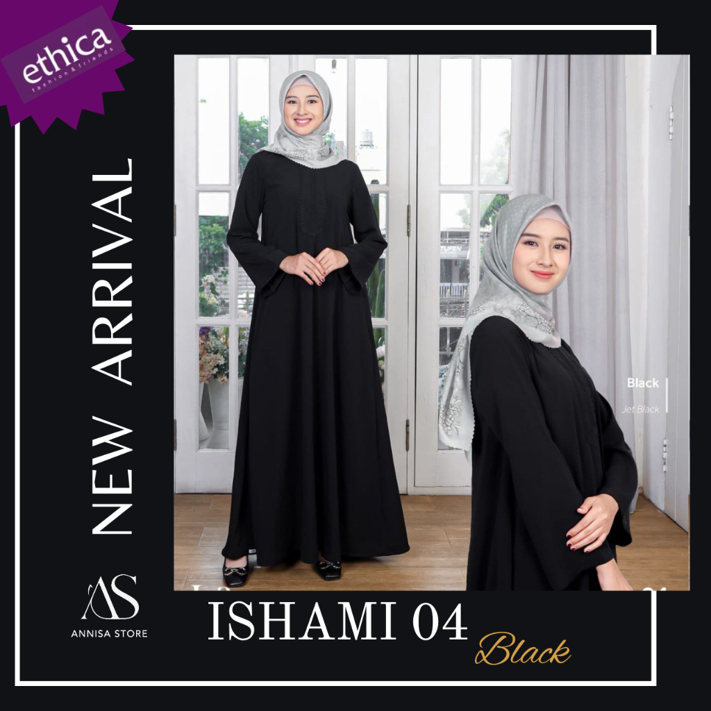 Jual BAJU GAMIS ABAYA WANITA ETHICA ISHAMI 04 BLACK / GAMIS ABAYA UNTUK ...