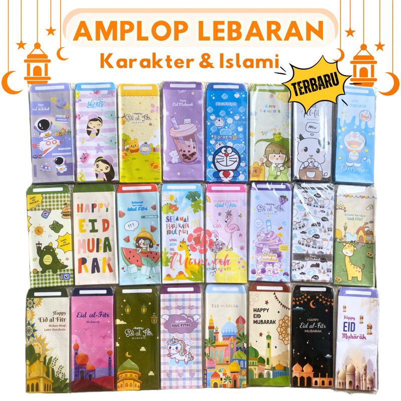Jual Amplop Lebaran Motif Karakter Lucu dan Muslim Isi 10 pcs Kertas AP 120 gsm Tebal Angpau ...