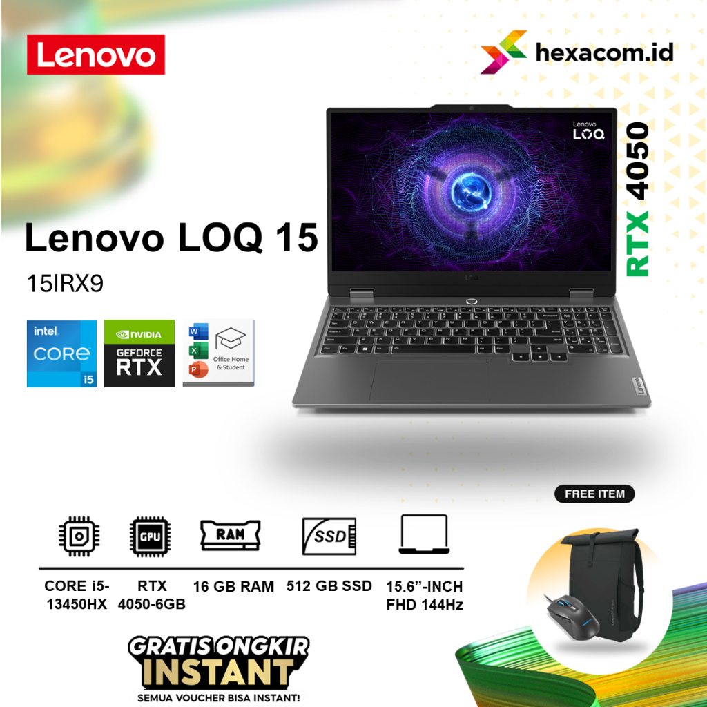 Jual Laptop Lenovo LOQ 15 Core i5 13450HX RTX 4050 16Gb Ssd 512Gb Windows 11+OHS 15.6FHD 144Hz ...