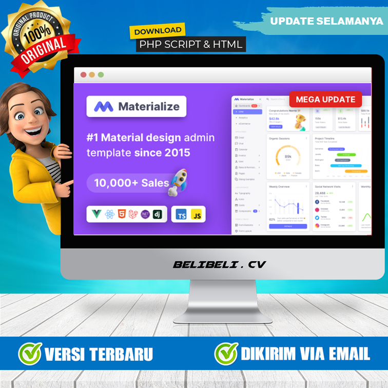 Jual Materialize React Nextjs Vuejs Html Laravel Django Aspnet Material Design Admin
