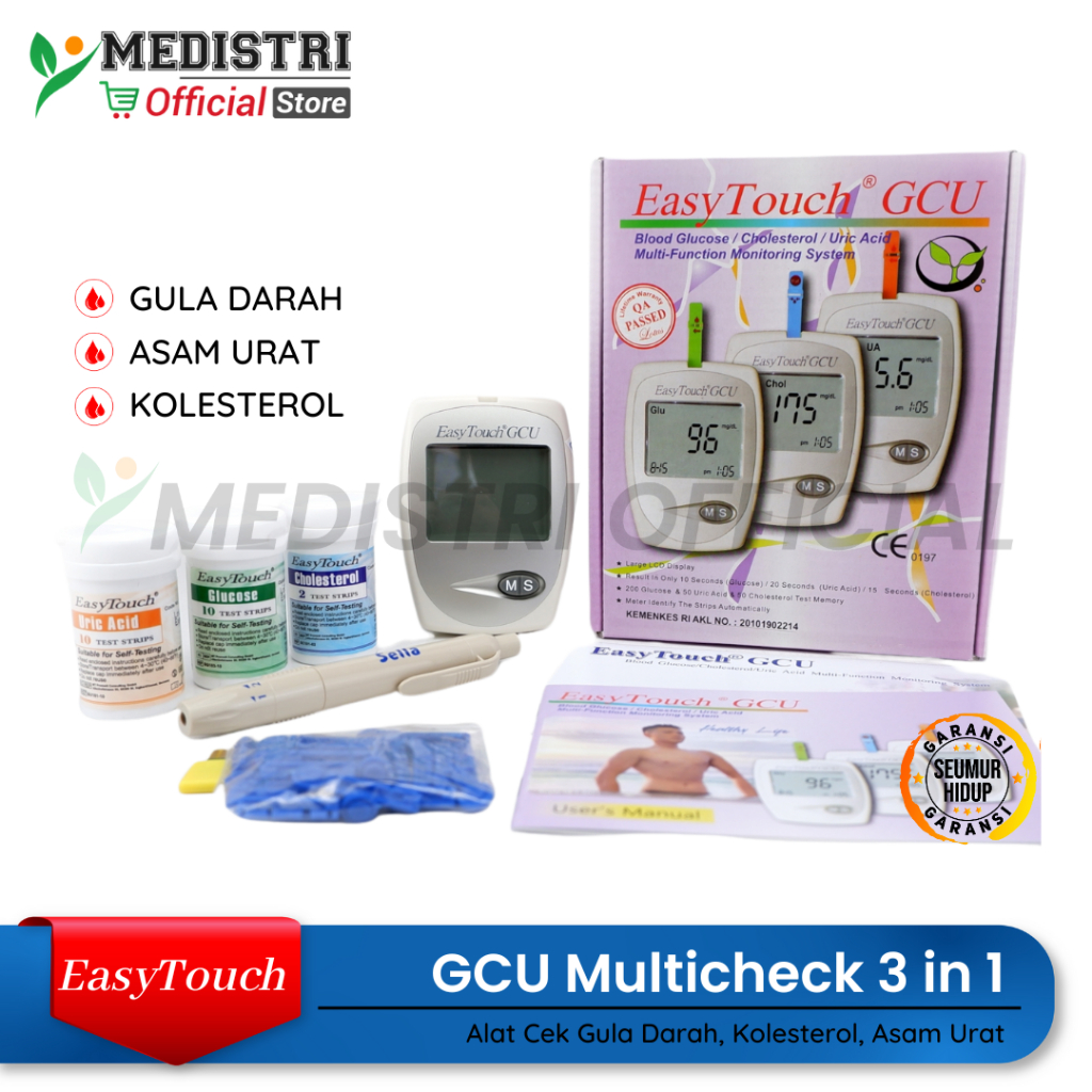 Jual Easy Touch GCU 3 in1 Multicheck Alat Cek Gula Darah Glucose Kolesterol Cholesterol Asam ...