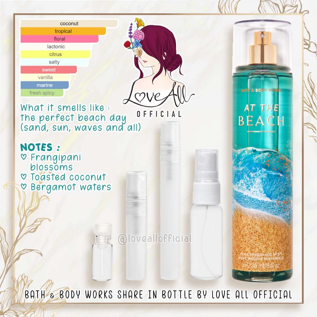 Jual AT THE BEACH Bath and Body Works Body Mist share in bottle tester ...