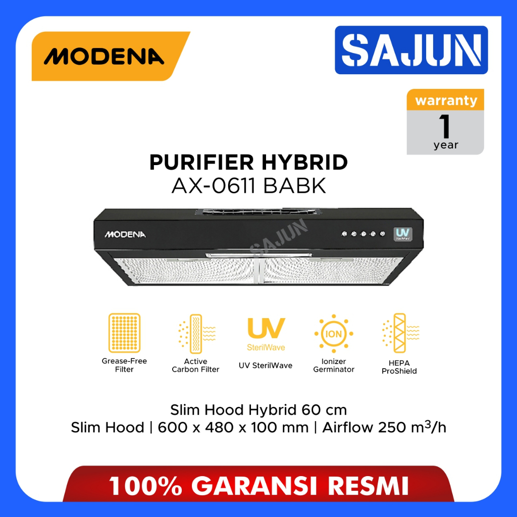 Jual Modena Purifier Slim Hood Hybrid 60cm AX-0611 BABK Cooker Hood ...