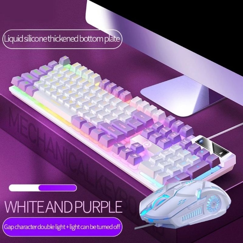 Jual LIVETECH Gaming Keyboard Mechanical Feel Pink Ungu Girl Cute LED ...