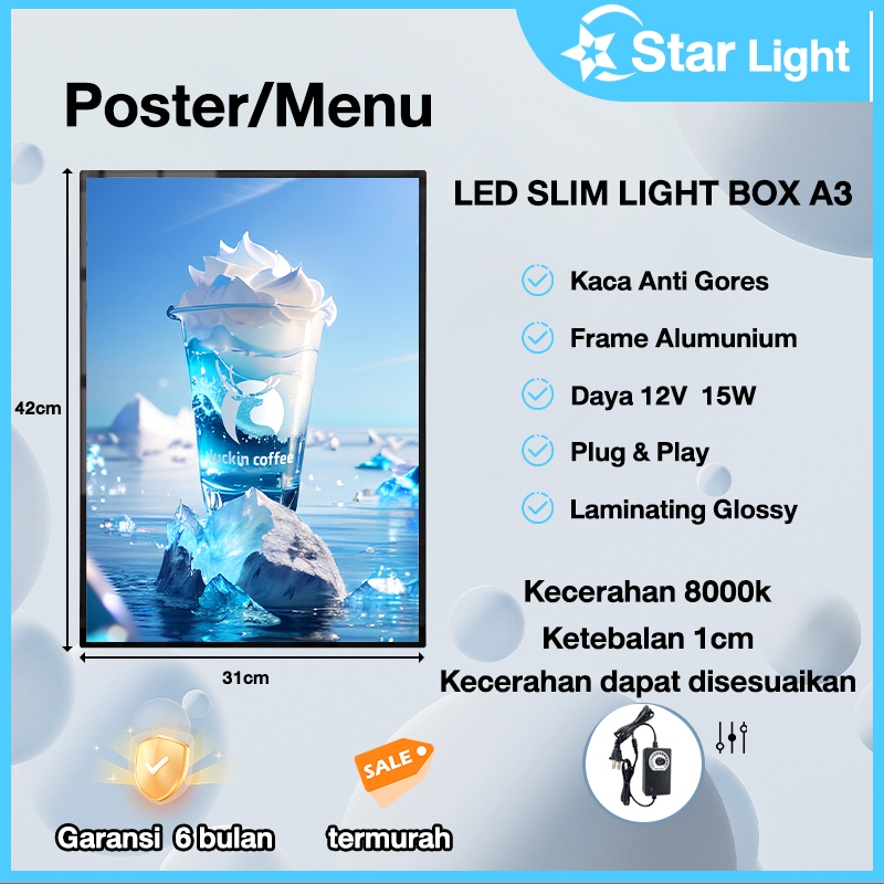 Jual A3 Slim Light Box LED Frame Advertising Portable - LED Menu Light ...