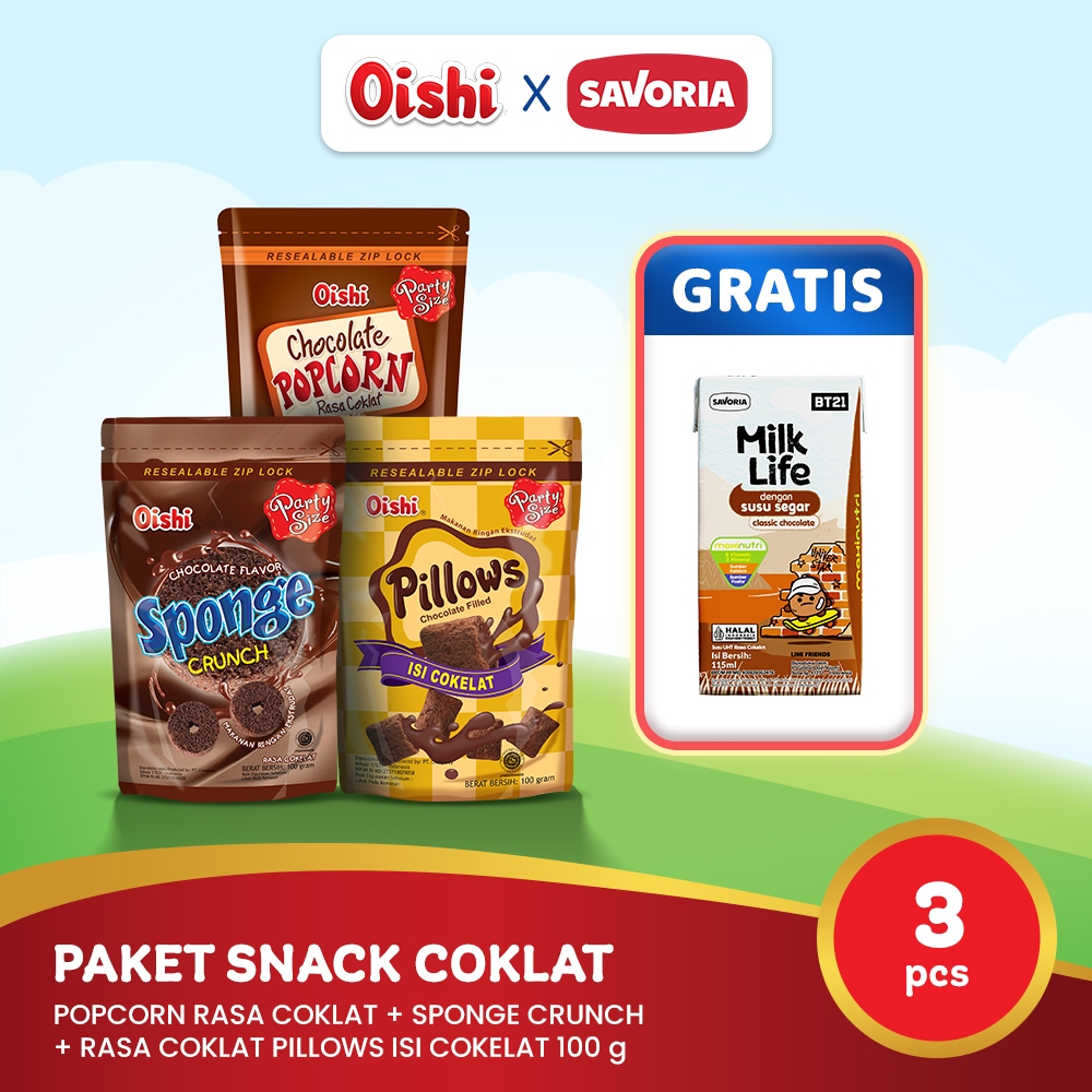 Jual Oishi Paket Snack Coklat (3 pcs) FREE MilkLife 115 ml | Shopee ...