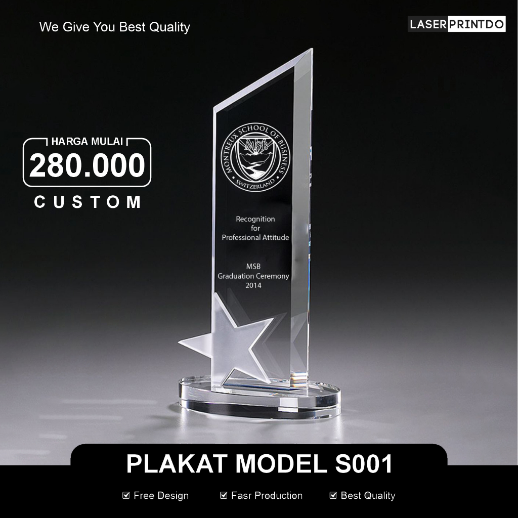 Jual Plakat Akrilk MODEL S001 tebal 10 mm, Plakat Seminar, Kenang ...