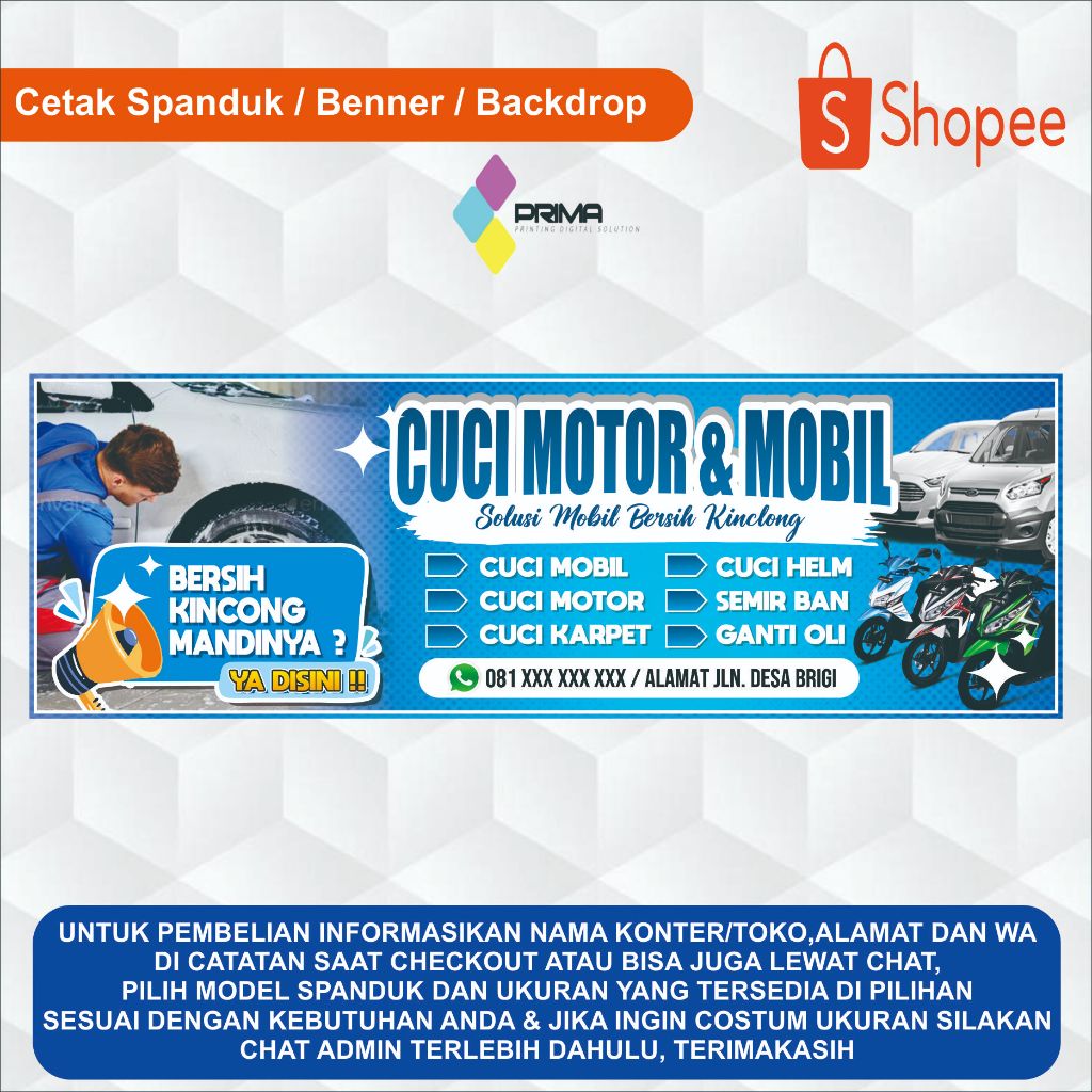 Jual Spanduk Banner Steam Motor Cuci Motor dan Mobil Custom | Shopee ...