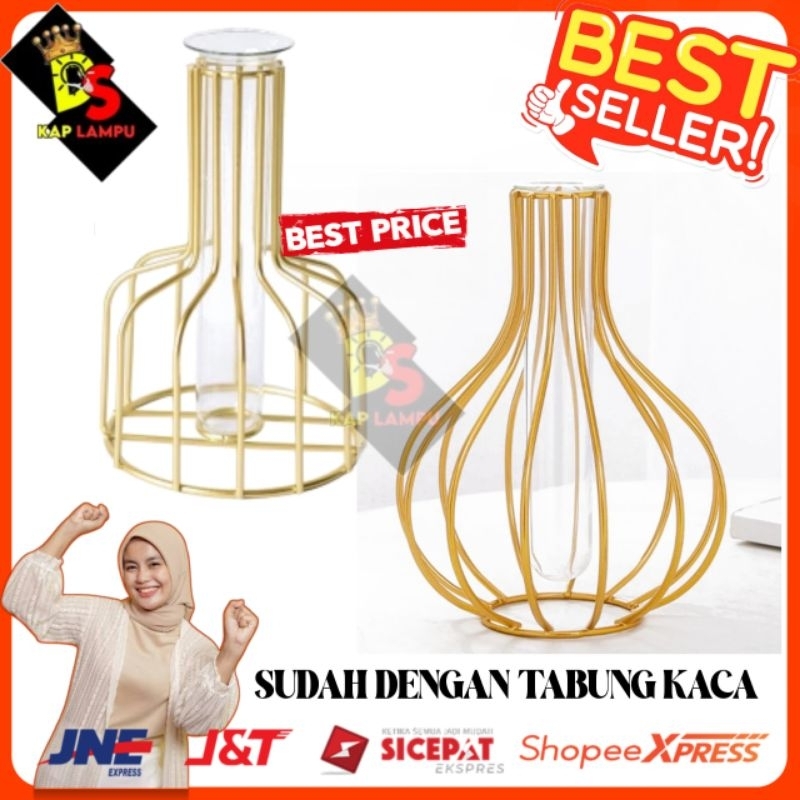 Jual VAS BUNGA MEJA NORDIC TABUNG SUDAH KACA GOLD | Shopee Indonesia