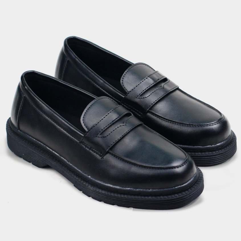 Jual Zovan X Broker - Sepatu Loafers Docmart Pria Formal Full Black ...