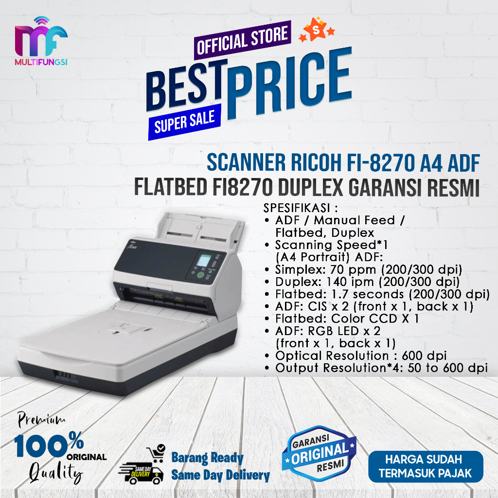 Jual Scanner Ricoh Fi-8270 A4 ADF Flatbed FI8270 Duplex Garansi Resmi | Shopee Indonesia