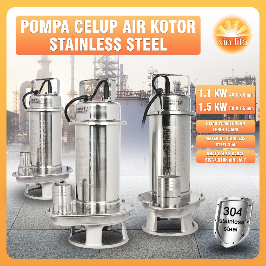 Jual Pompa Air Celup Limbah Stainless steel 1,1 KW 1,5KW air laut ...
