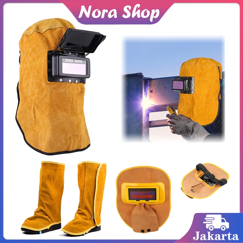 Jual Topeng Las Kulit Topi Las Kulit Welding Foot Cover Kulit Leather ...